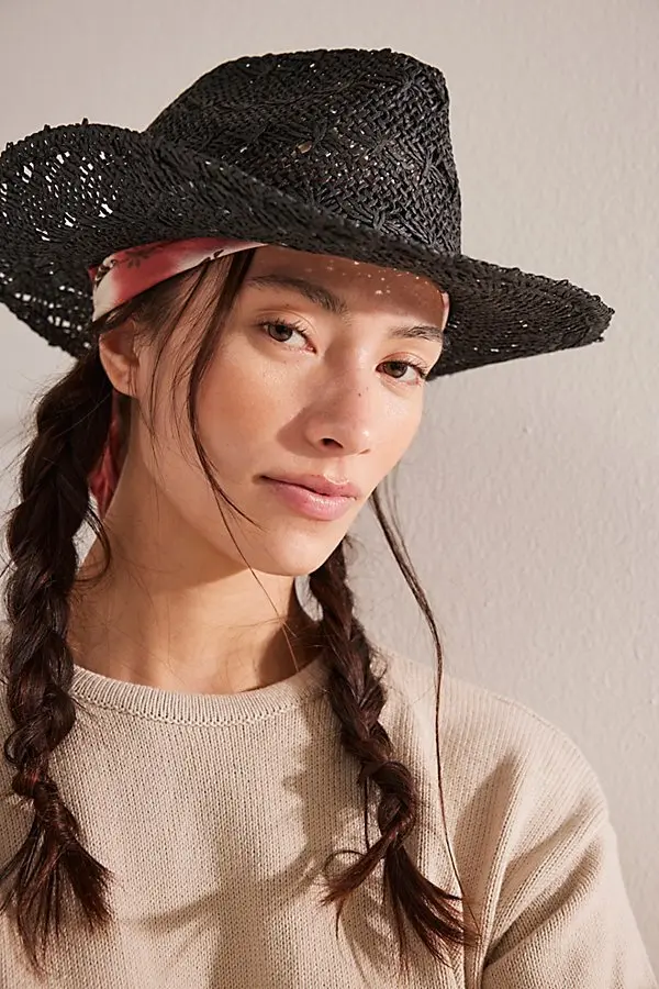 Free People Candy Woven Cowboy Hat - Black
