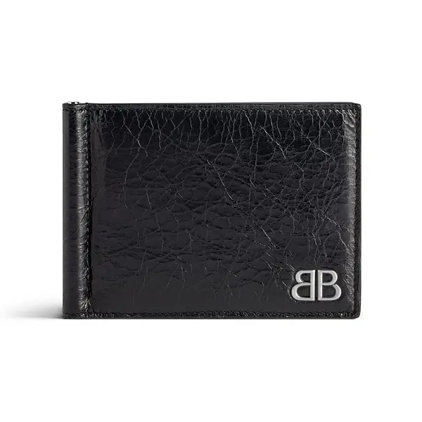 Balenciaga Monaco Folded Card Holder With Bill Clip - Black