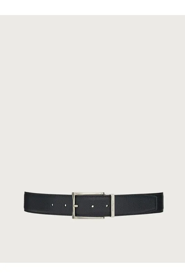 FERRAGAMO Reversible And Adjustable Belt With Rectangular Buckle - Black