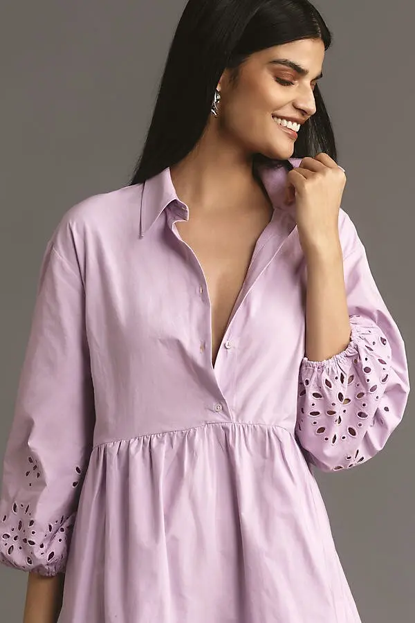 Maeve The Bettina Tiered Shirt Dress Eyelet Edition In Purple - 18% Off |  Editorialist