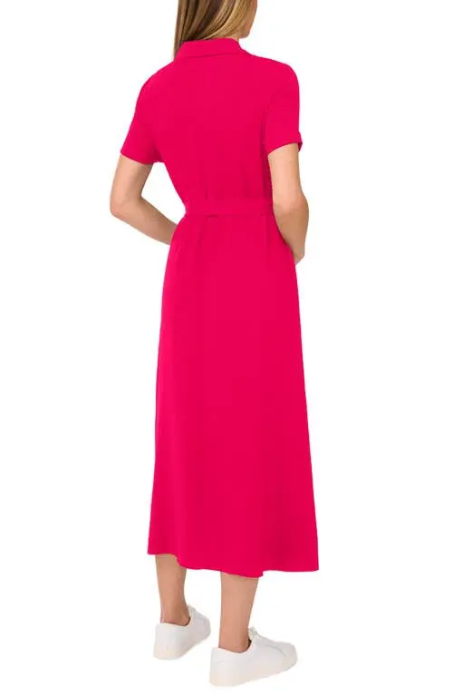 CECE DUPRAZ Tie Belt Button-up Twill Gauze Midi Dress - Brt Geranium