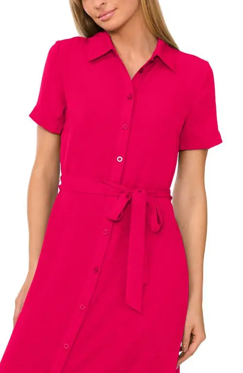 CECE DUPRAZ Tie Belt Button-up Twill Gauze Midi Dress - Brt Geranium