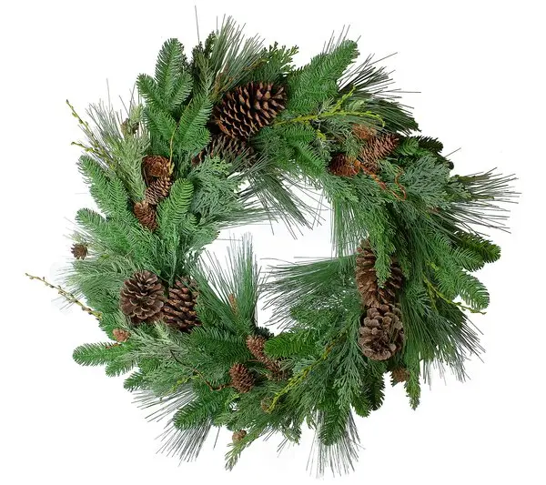 NORTHLIGHT Pine Cone And Cedar Wreath 32-inch Unlit - One-color