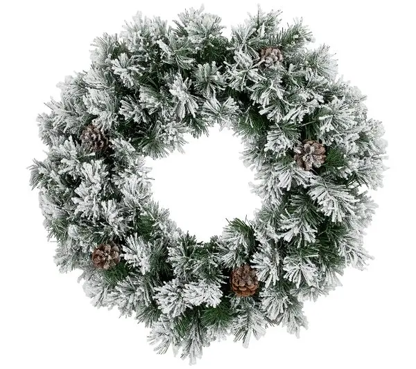 NORTHLIGHT 24' Snowy Flocked Angel Pine With Pi Ne Cones Wreath - One-color