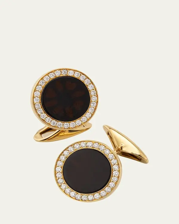 JAN LESLIE 18k Mother Of Pearl And Diamond Cufflinks - Gold
