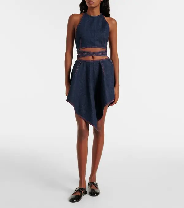 Alaïa Halterneck Denim Crop Top