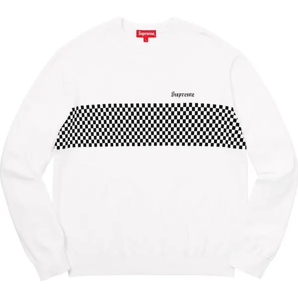 Supreme Checkered Panel Crewneck Sweatshirt - White