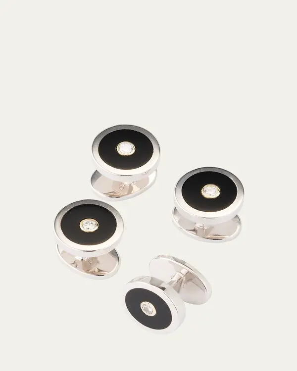 JAN LESLIE Round Onyx And Diamond Tuxedo Studs