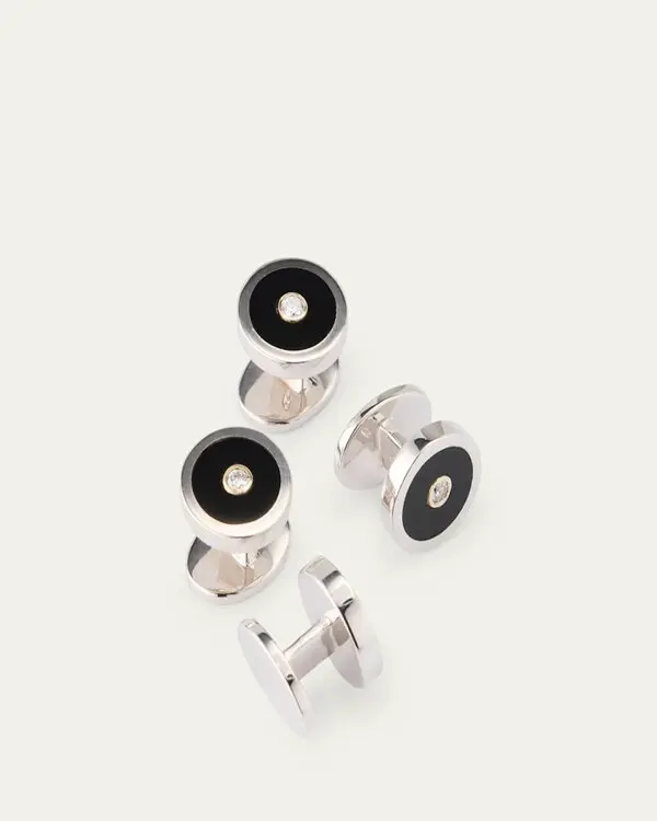JAN LESLIE Round Onyx And Diamond Tuxedo Studs