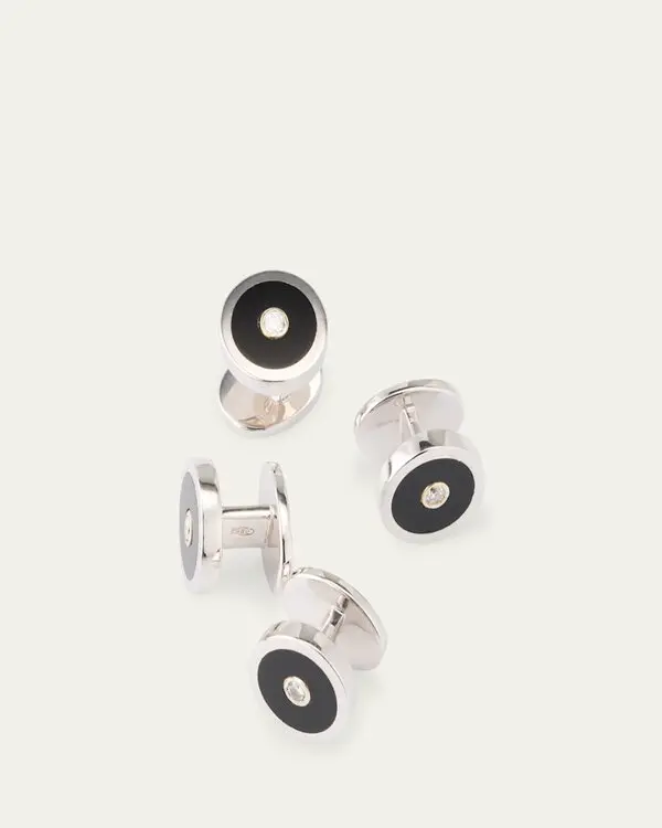 JAN LESLIE Round Onyx And Diamond Tuxedo Studs