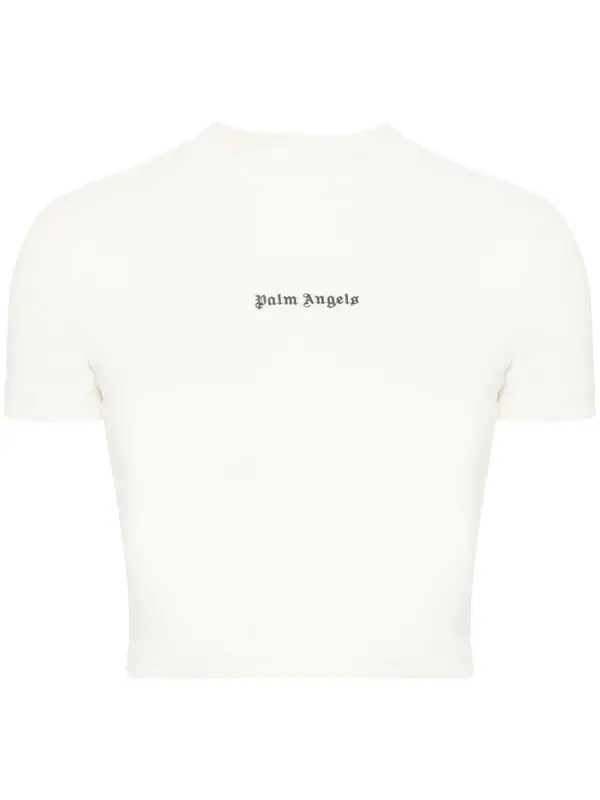 Palm Angels Logo-embroidered Cropped T-shirt - Neutrals