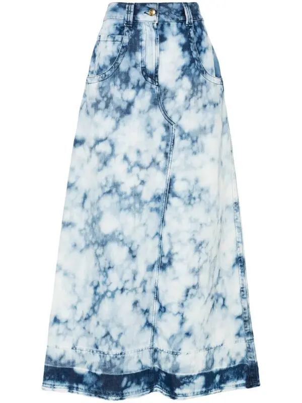 Palm Angels Acid-wash Midi Denim Skirt