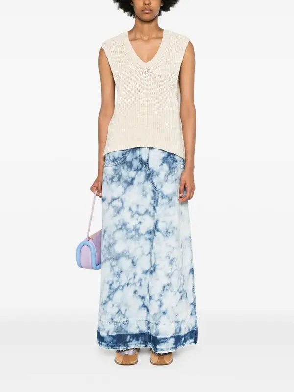Palm Angels Acid-wash Midi Denim Skirt