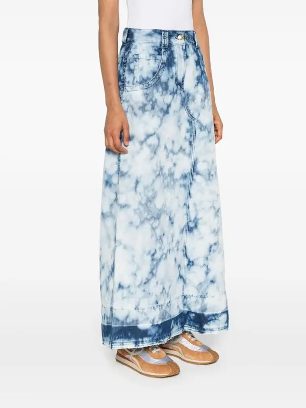 Palm Angels Acid-wash Midi Denim Skirt