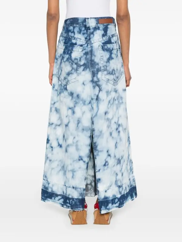 Palm Angels Acid-wash Midi Denim Skirt