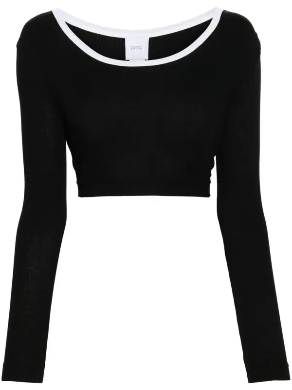 Patou Logo-appliqué Ribbed Crop Top - Black