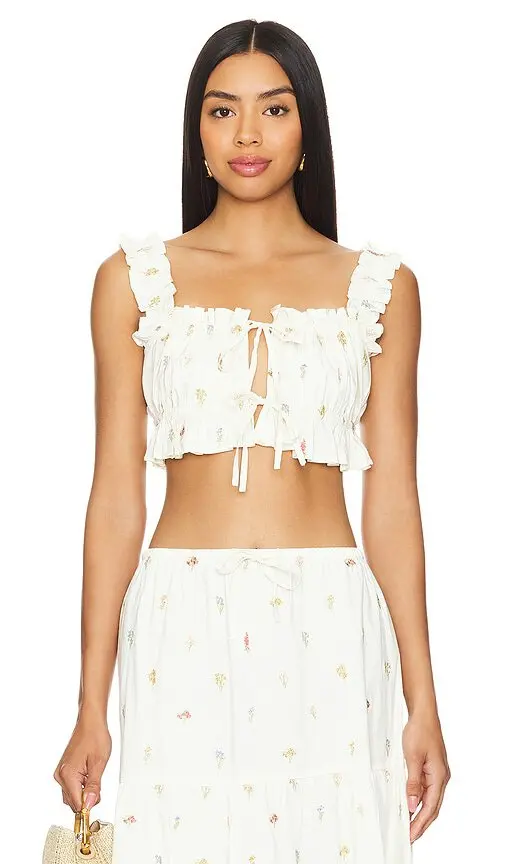 WeWoreWhat Double Tie Top - Antique White Multi