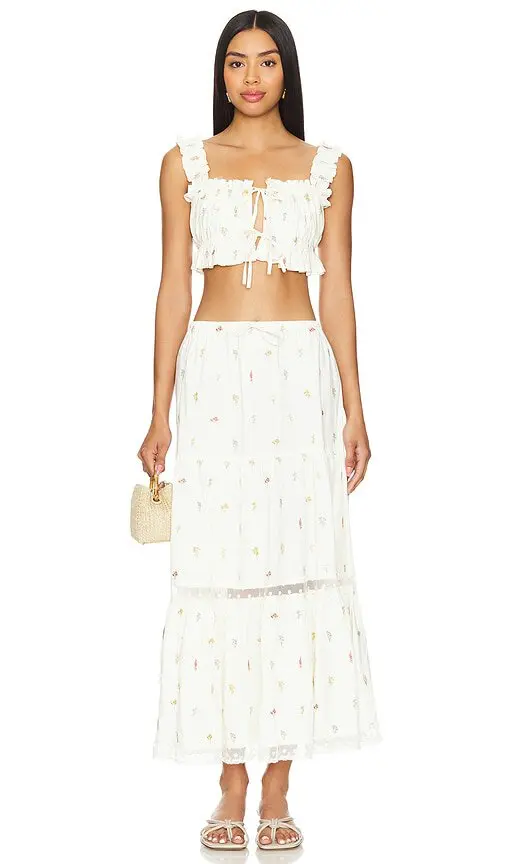 WeWoreWhat Midi Pull On Skirt - Antique White Multi
