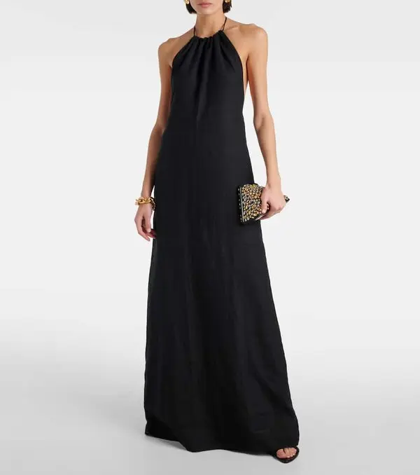 halter neck linen maxi dress Multicolor Halter Neck Linen Maxi Dress in Summer Beige-off White