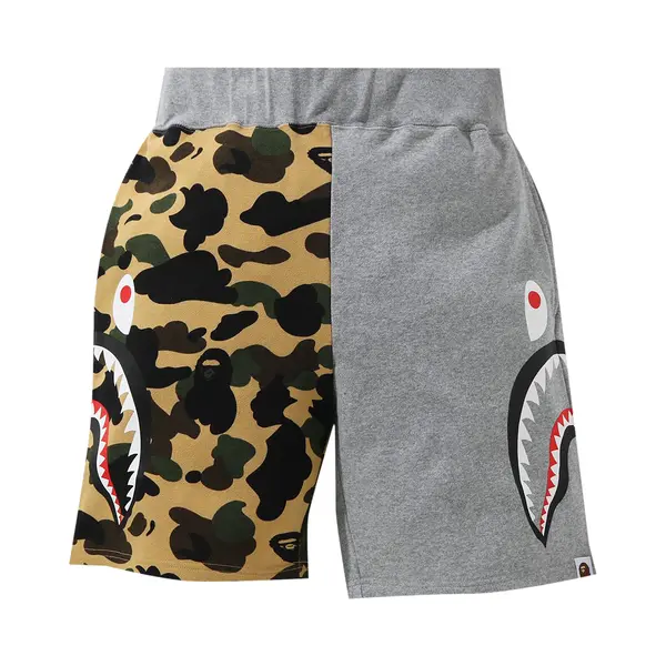 A BATHING APE 1st Camo Half Side Shark Sweat Shorts - Yellow