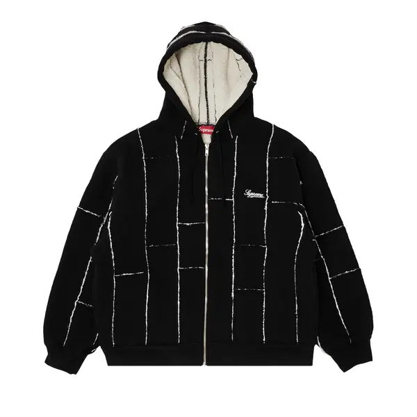 Supreme Faux Shearling Zip Up Hooded Sweatshirt - Black