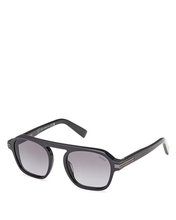 Zegna 51mm Round Frame Sunglasses - Black/gray Gradient