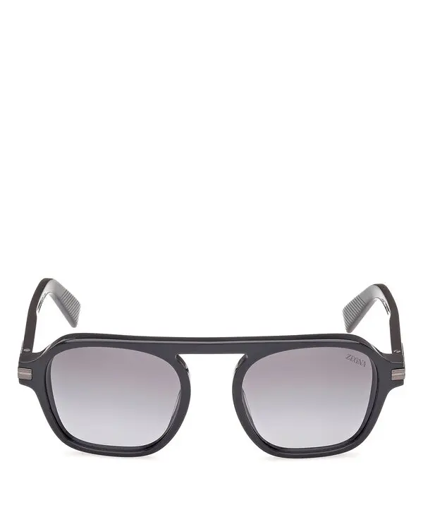 Zegna 51mm Round Frame Sunglasses - Black/gray Gradient