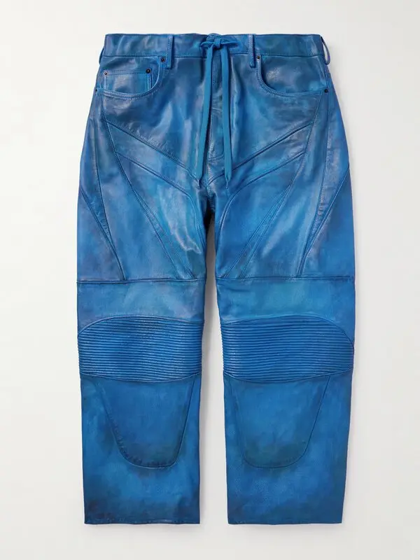 Balenciaga Biker Wide-leg Panelled Leather Drawstring Trousers - Blue