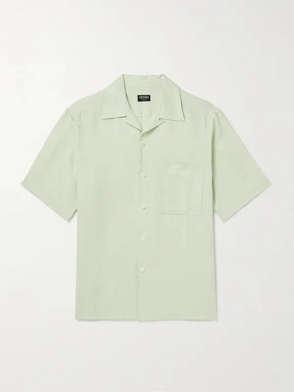 Zegna Camp-collar Oasi Linen Shirt - Green