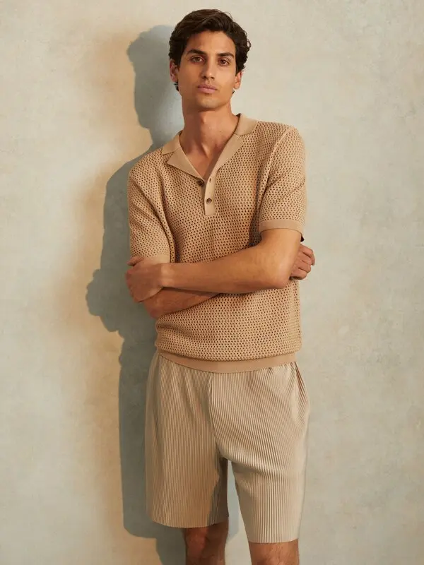 REISS Fargo Knitted Cuban Collar Polo Shirt
