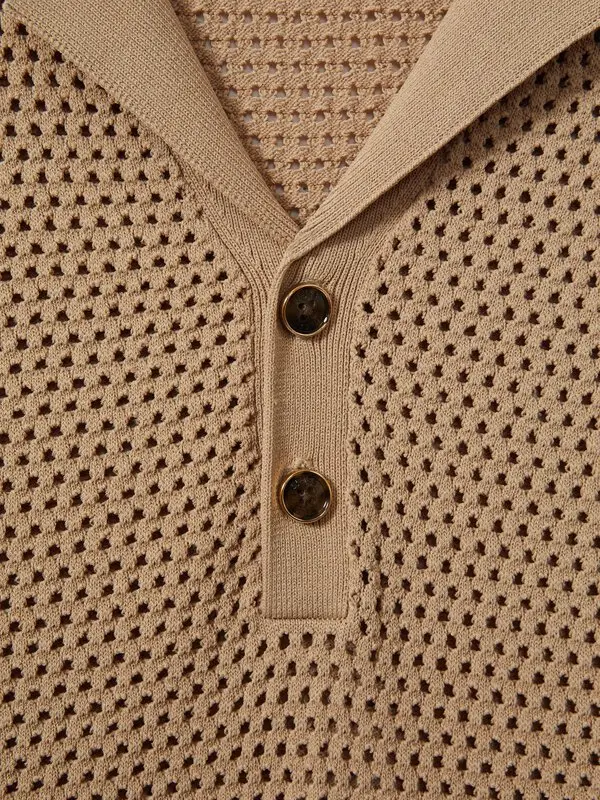 REISS Fargo Knitted Cuban Collar Polo Shirt