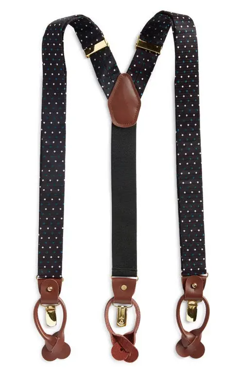 CLIFTON WILSON Polka Dot Silk Suspenders - Navy