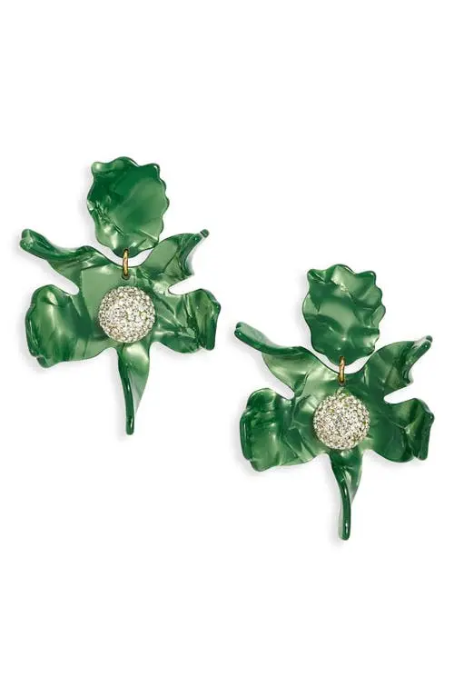 Lele Sadoughi Crystal Lily Drop Earrings - Leaf Green