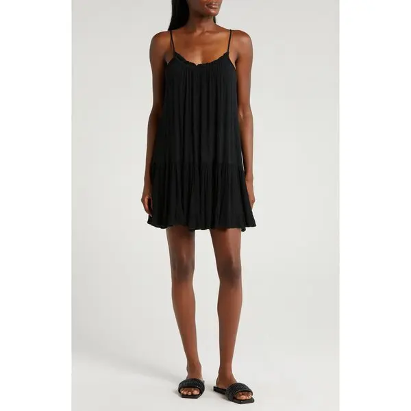 Elan Ruffle Trim Cover-up Dress - Black
