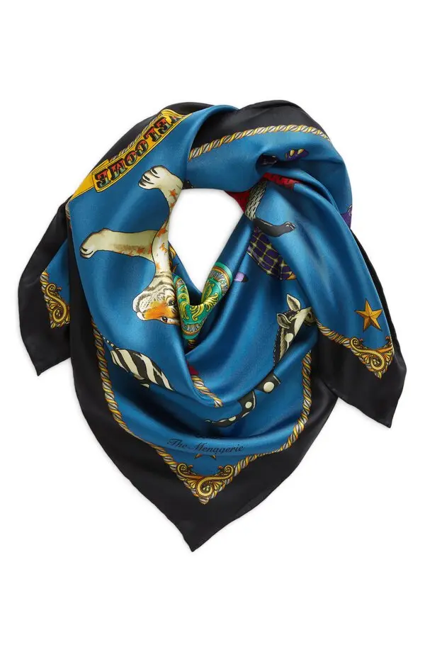 Echo The Menagerie Silk Square Scarf - Blue Depths