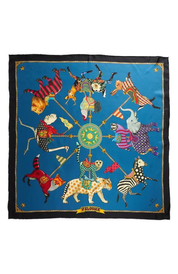 Echo The Menagerie Silk Square Scarf - Blue Depths
