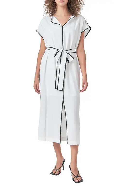 Endless Rose Contrast Binding Tie Belt Midi Dress
