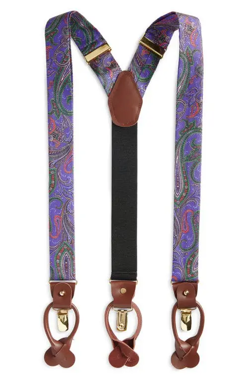 CLIFTON WILSON Paisley Silk Suspenders - Purple