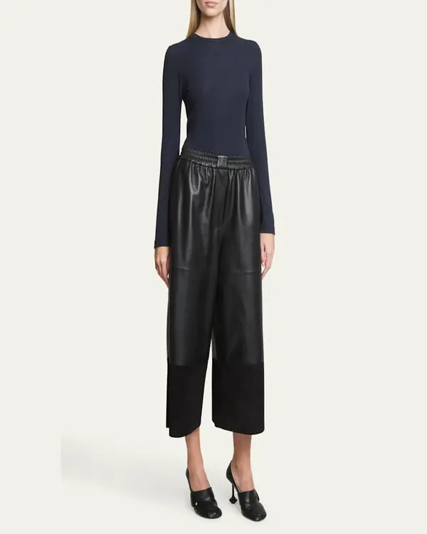 Loewe Cropped Leather And Suede Trousers