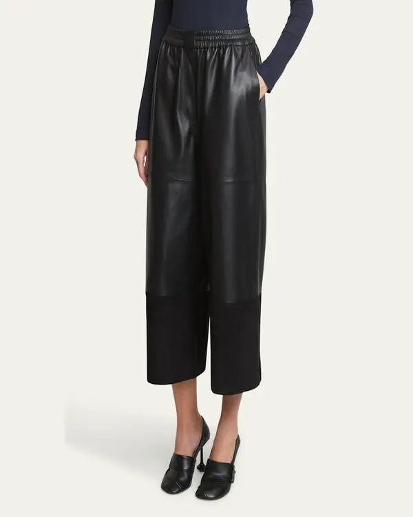 Loewe Cropped Leather And Suede Trousers