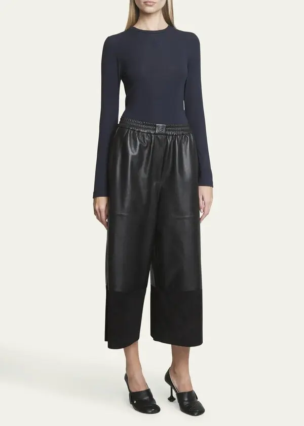 Loewe Cropped Leather And Suede Trousers