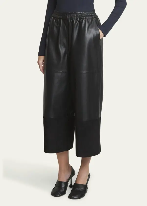 Loewe Cropped Leather And Suede Trousers