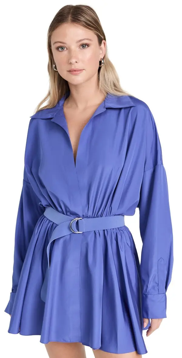 green emerald velvet dress Norma Kamali Super Oversized Boyfriend Shirt Flared Mini Dress