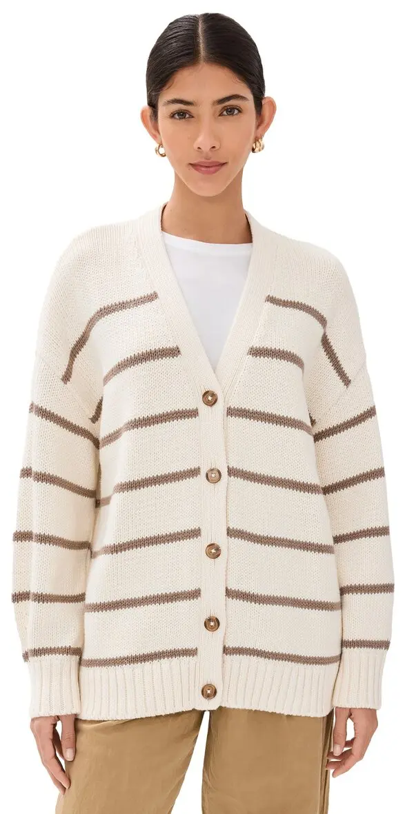 Jenni Kayne Chloe Striped Cotton Cardigan - Ivory/taupe