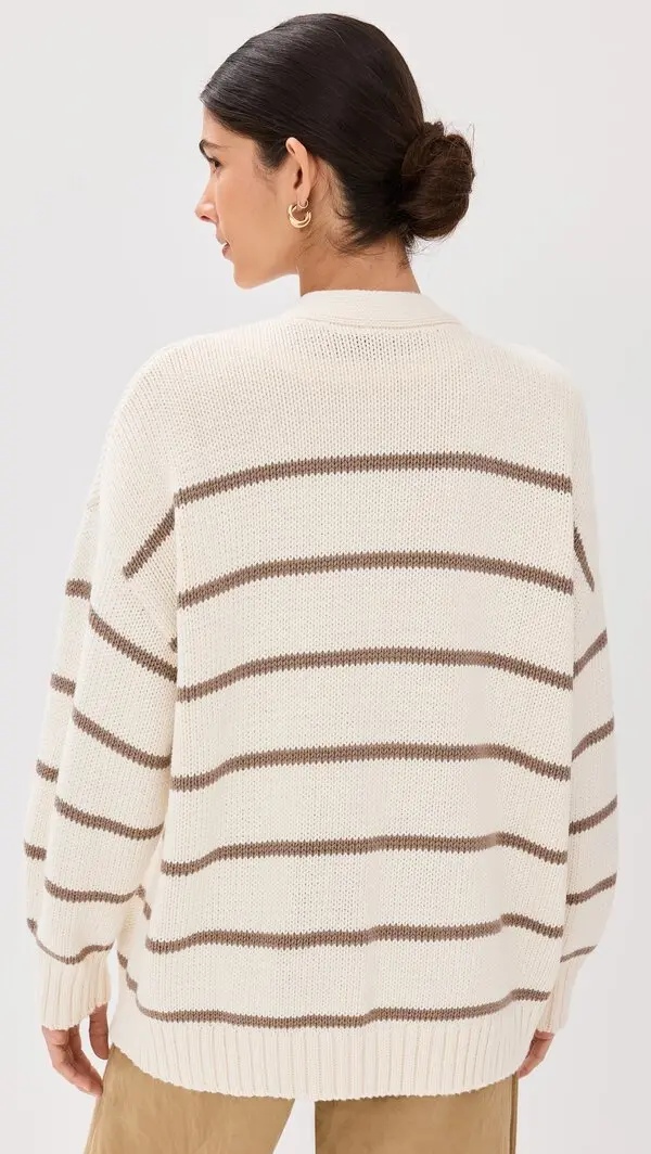 Jenni Kayne Chloe Striped Cotton Cardigan - Ivory/taupe