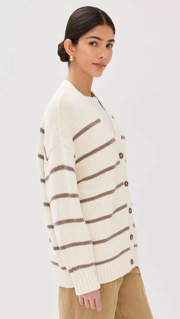 Jenni Kayne Chloe Striped Cotton Cardigan - Ivory/taupe