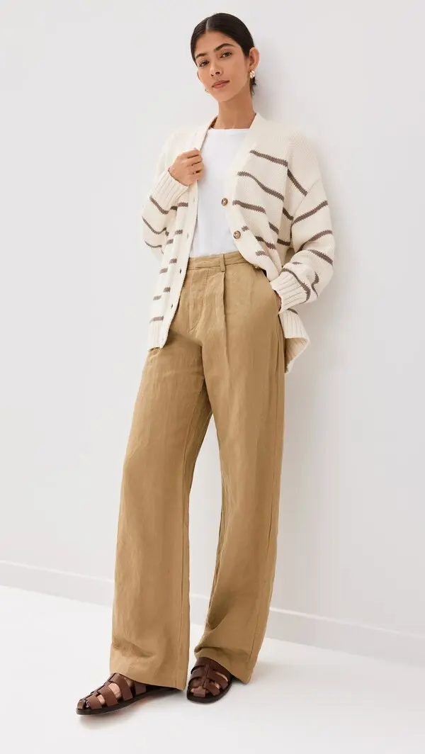 Jenni Kayne Chloe Striped Cotton Cardigan - Ivory/taupe