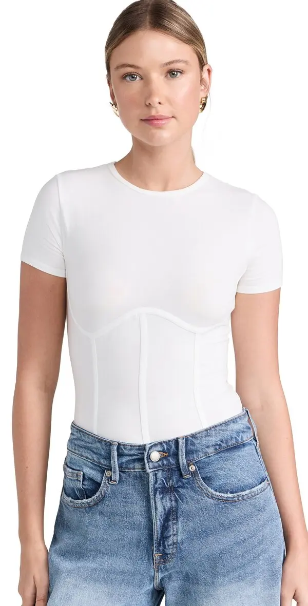 FLEUR DU MAL Cotton T-shirt Thong Bodysuit - Ivory