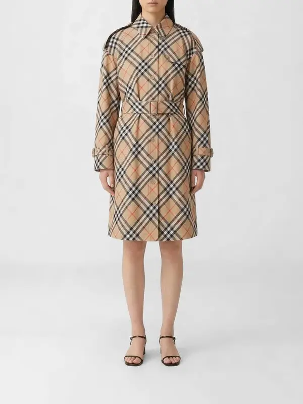 Burberry Checked Cotton Trench Dress - Sand