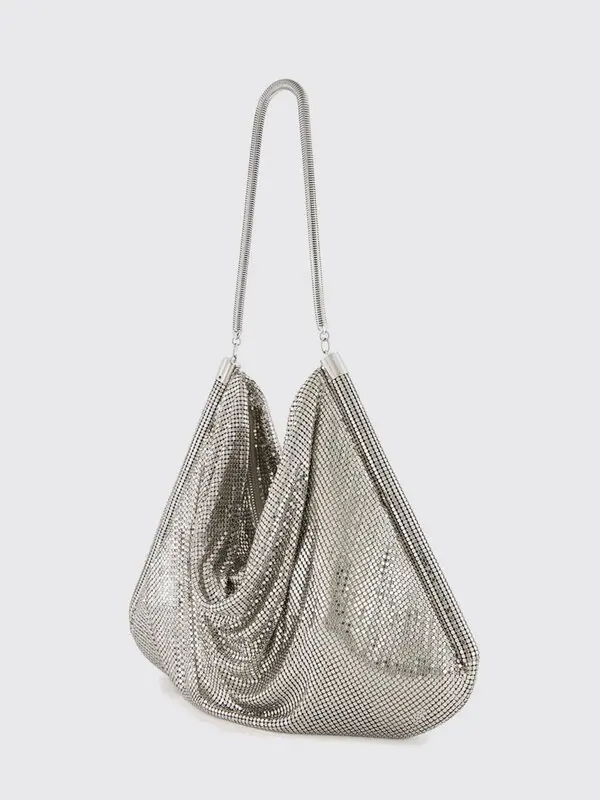 Rabanne Flared Aluminum Metal Mesh Shoulder Bag With Integrated Handle - Silver